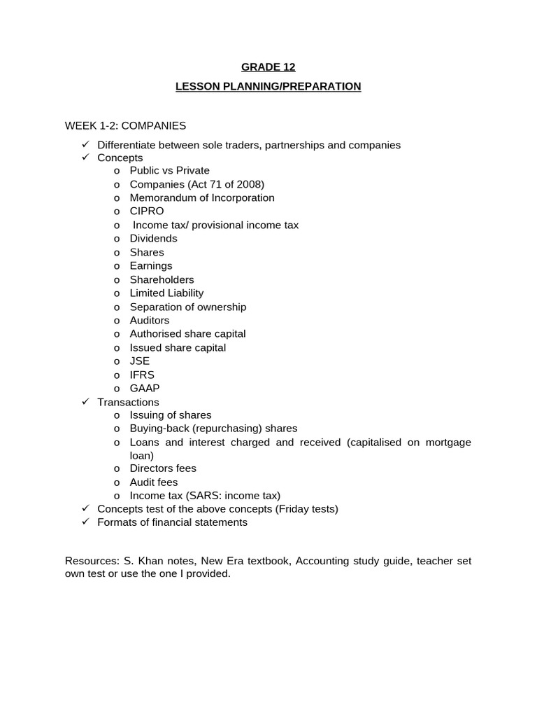 Grade 12 Companies and Financial Statements | PDF
