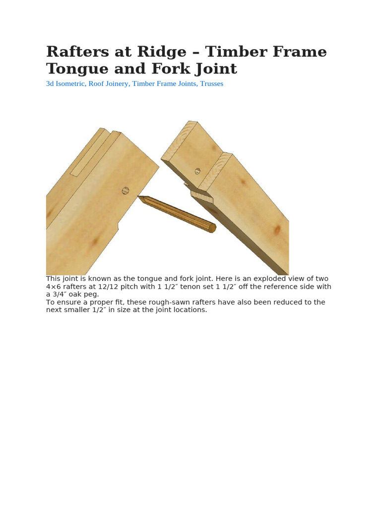 Rafters at Ridge - Timber Frame Tongue and Fork Joint | PDF