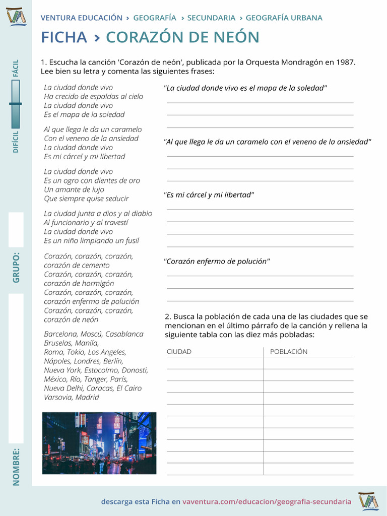 FICHA GEOGRAFÍA: Corazón de Neón | PDF