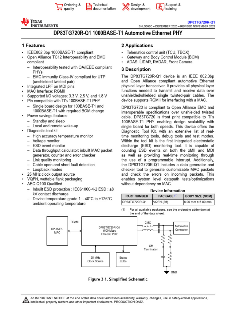 dp83tg720r-q1 | PDF | Electrostatic Discharge | Electronic Engineering