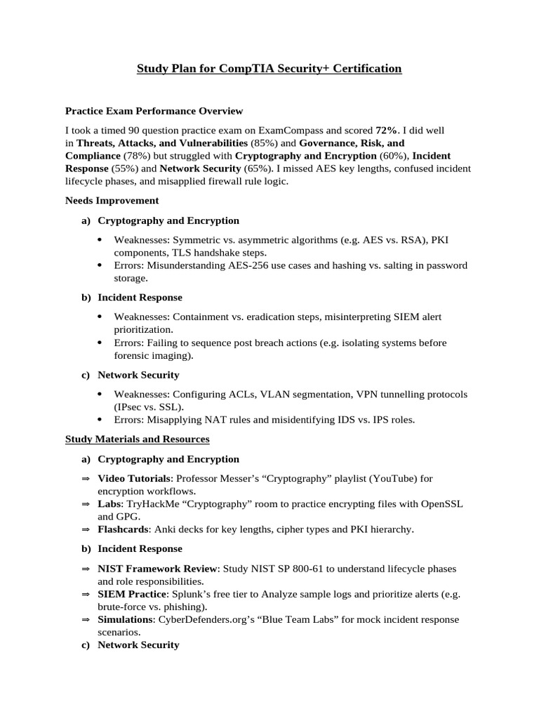CompTIA Security+ Study Plan Overview | PDF | Cryptography | Transport Layer Security