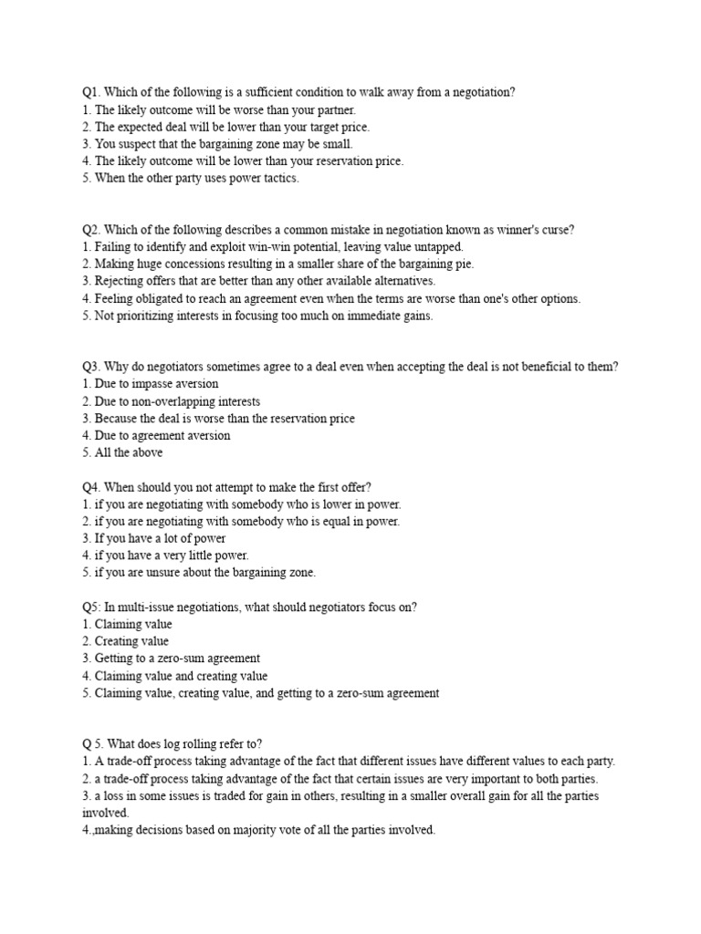 Negotiation Questions Paper A | PDF | Negotiation | Communication