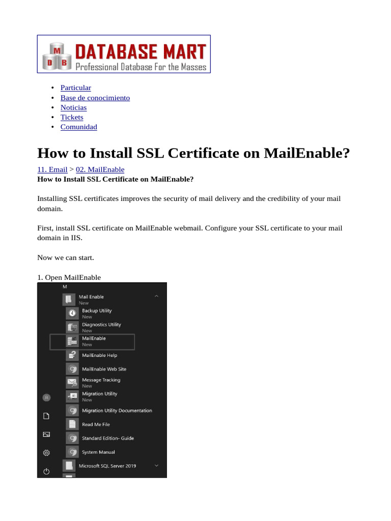 How to Install SSL Certificate on MailEnable | PDF