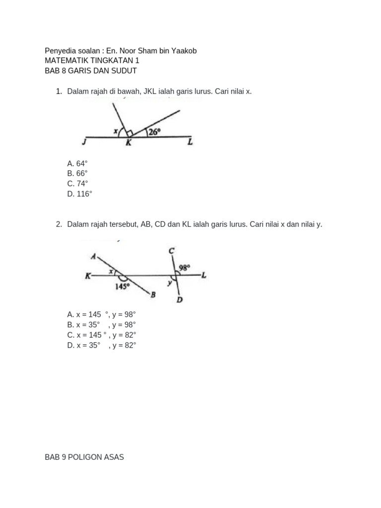 MATEMATIK T1 bab 8-11 objektif | PDF
