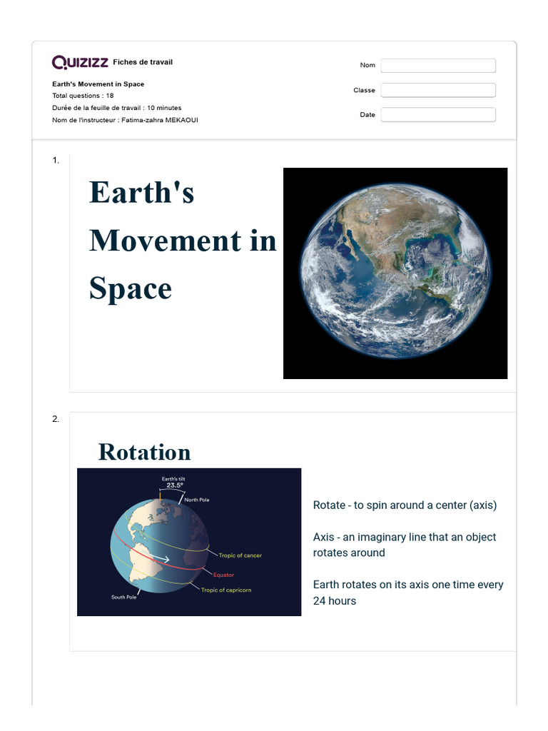Earth's Movement in Space - Quizizz | PDF | Eclipse | Meteoroid