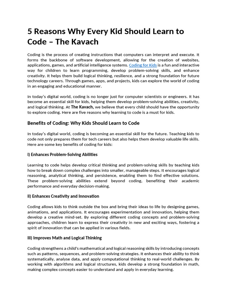 5 Reasons Why Every Kid Should Learn to Code | PDF | Computer Programming | Creativity