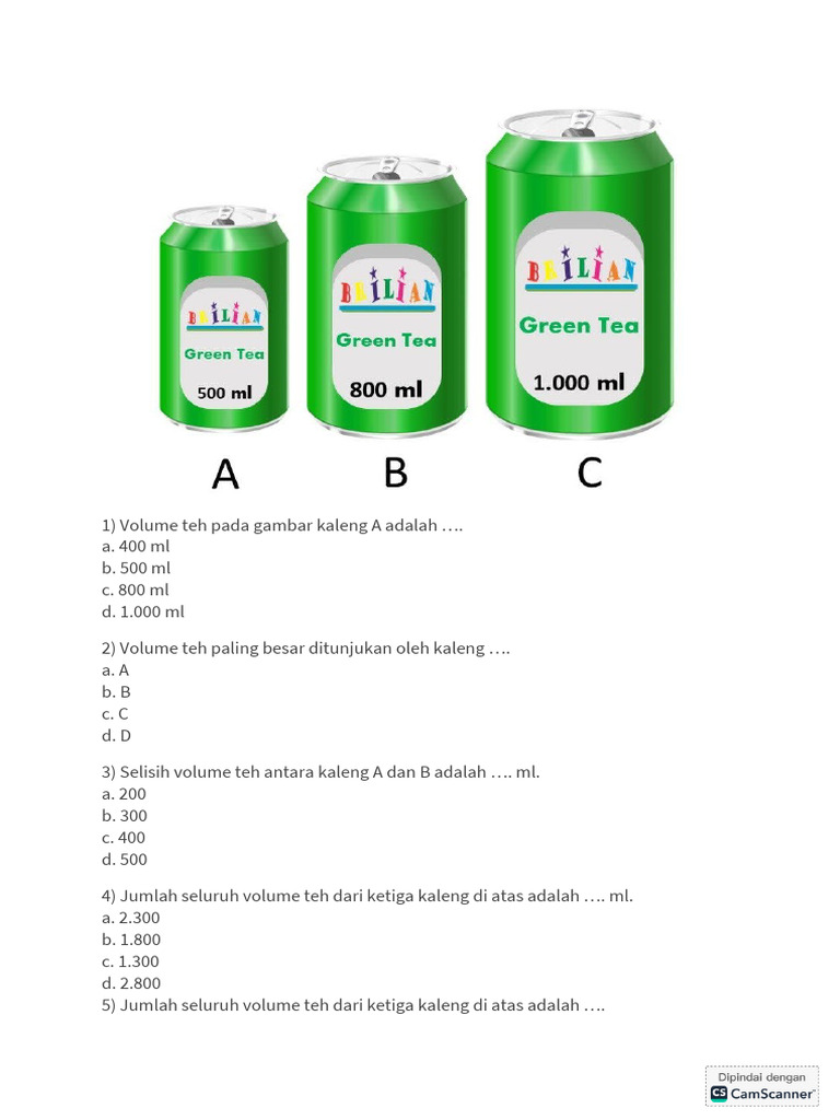 Volume Teh dan Susu dalam Kaleng dan Botol | PDF