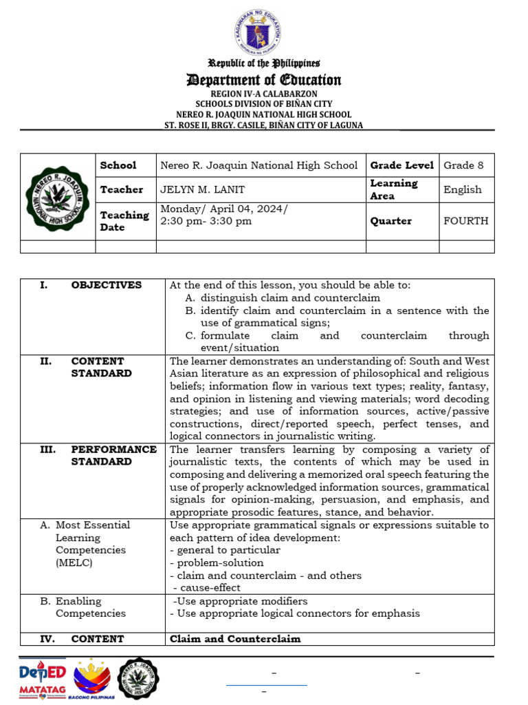 Claim and Counterclaim - LE | PDF | Learning