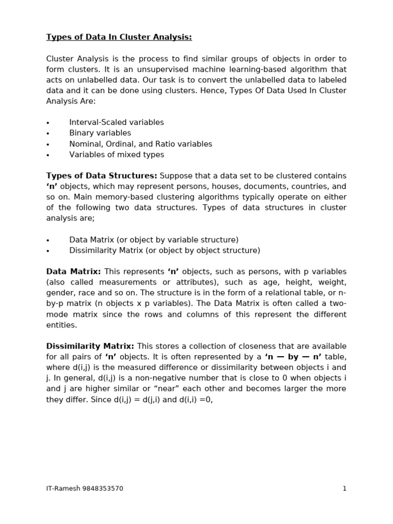Data Types in Cluster Analysis Explained | PDF | Level Of Measurement ...
