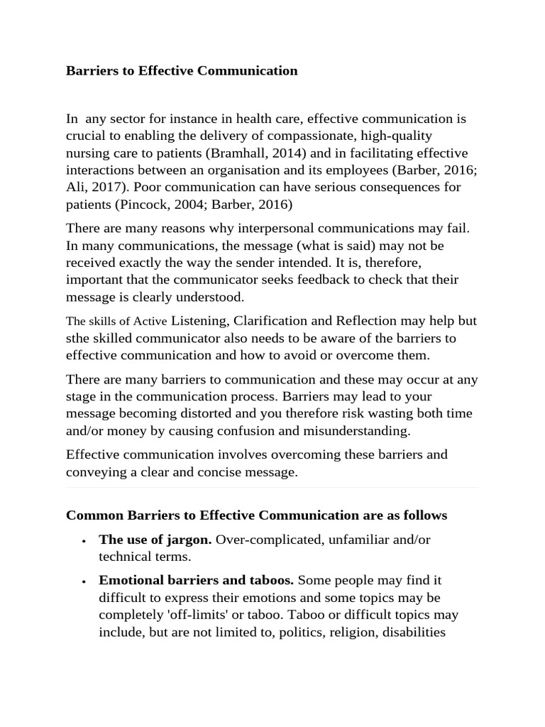 Barriers to Effective Communication | PDF | Communication | Nonverbal ...