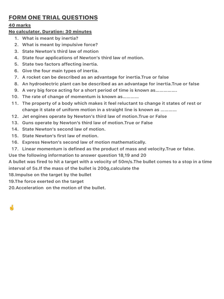 Form One Trial Questions | PDF