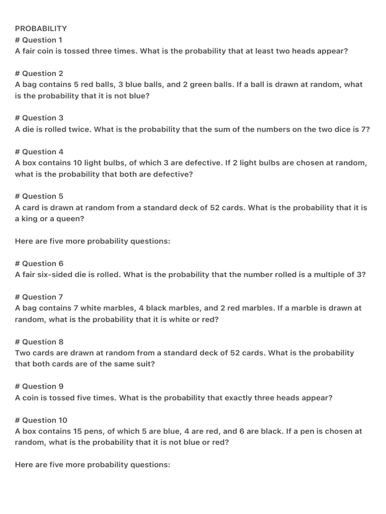 PROBABILITY | PDF | Probability | Card Games