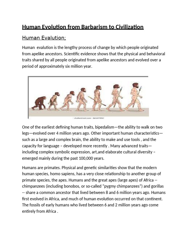 Human Evolution From Barbarism To Civilization Assignment | PDF | Human ...