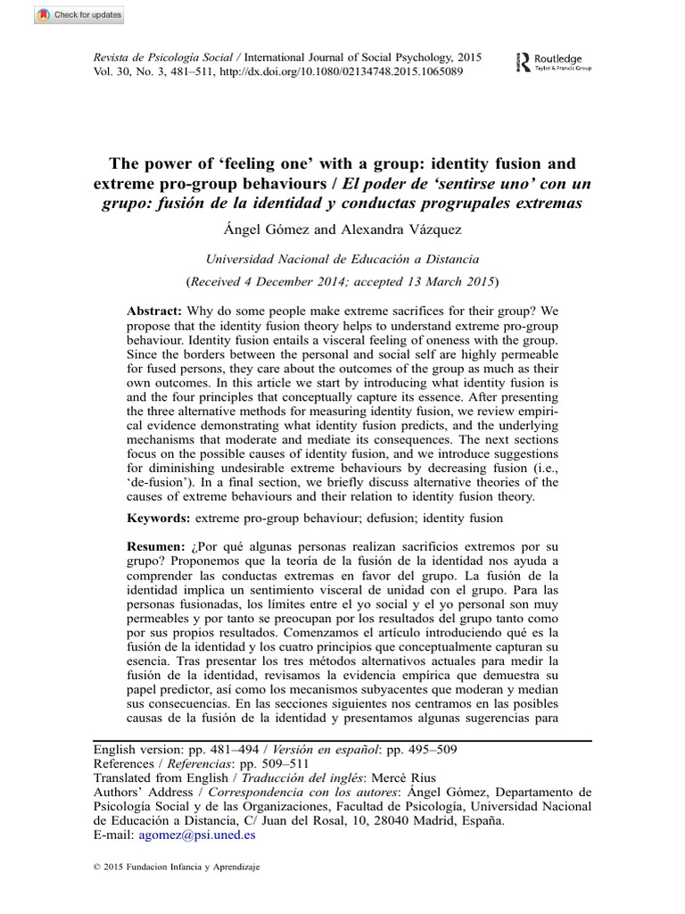 Identity Fusion and Extreme Behaviors | PDF | Identity (Social Science ...