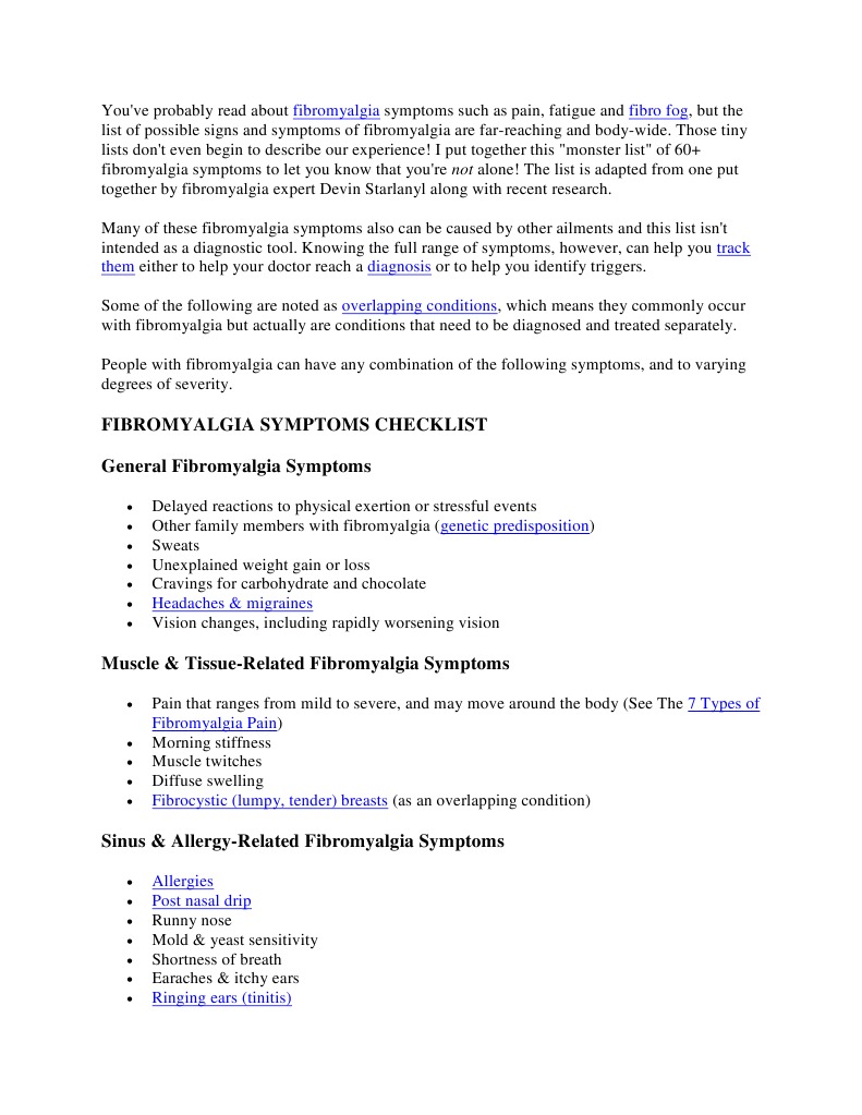 Fibromyalgia Fibro Fog: Fibromyalgia Symptoms Checklist General ...