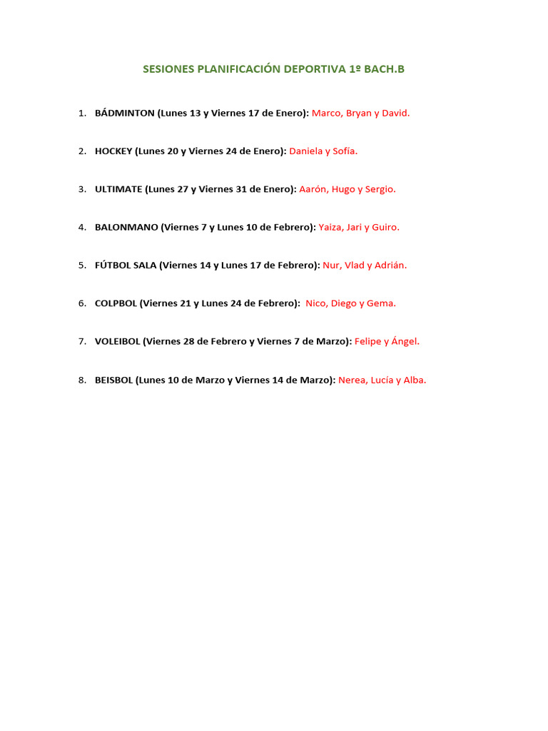 Sesiones Planificacion Deportiva 1ºbb | PDF