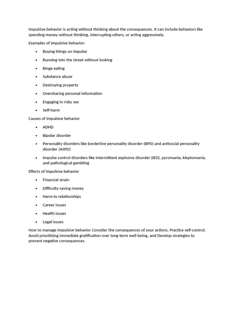 Impulsive Behavior Is | PDF