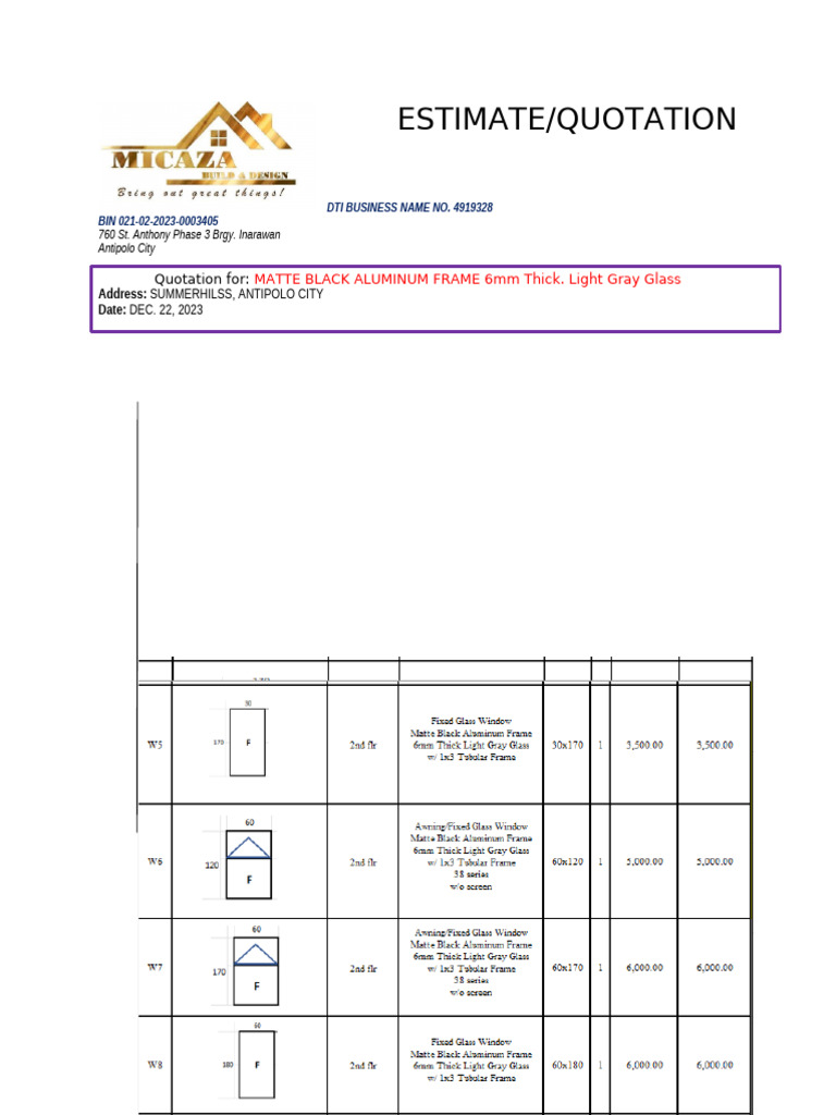 1 Summerhills Glass Quotation | PDF