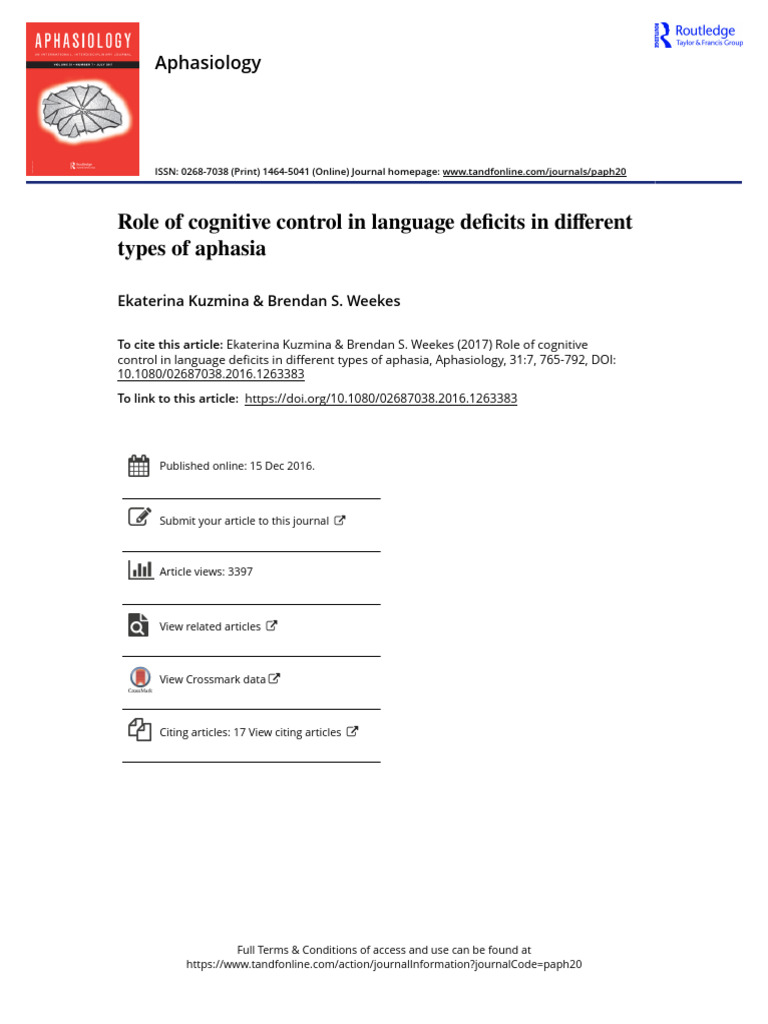 Role of Cognitive Control in Language Deficits in Different Types of ...