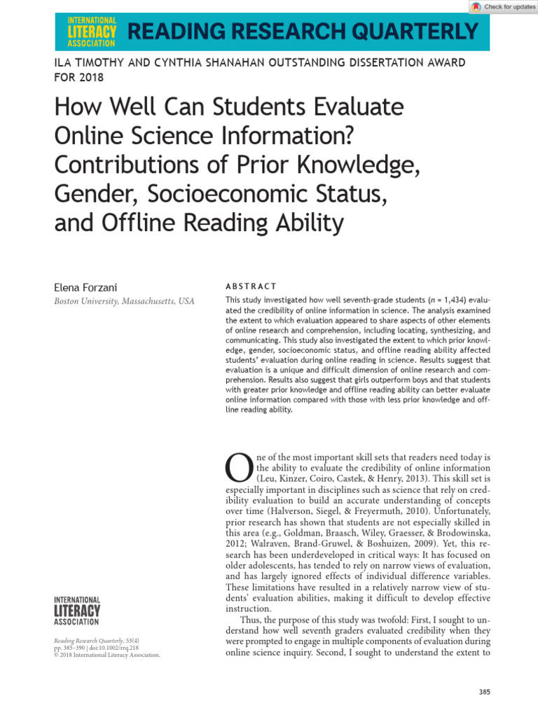 Reading Research Quarterly - 2018 - Forzani - How Well Can Students ...