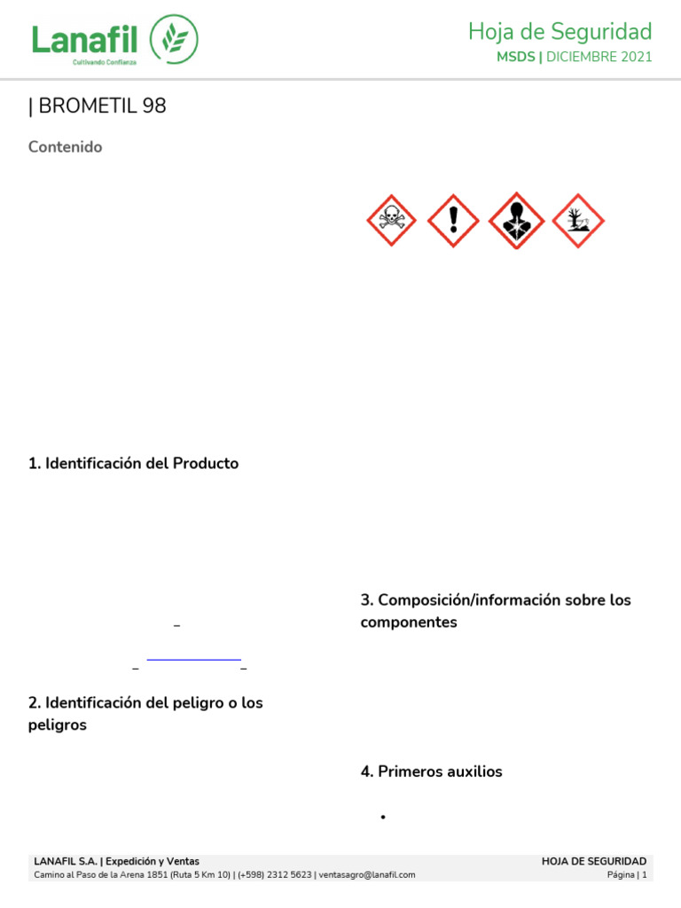 Brometil-98 MSDS | PDF | Agua | Toxicidad