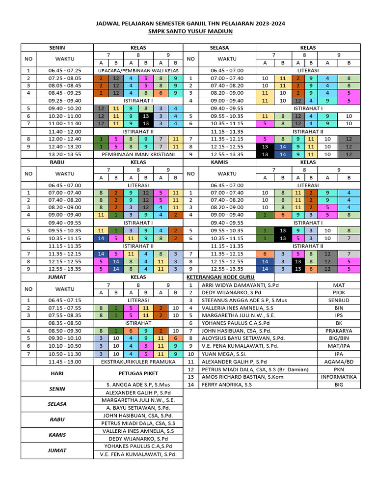 Jadwal Pelajaran Semester Ganjil THN Pelajaran 2023 | PDF