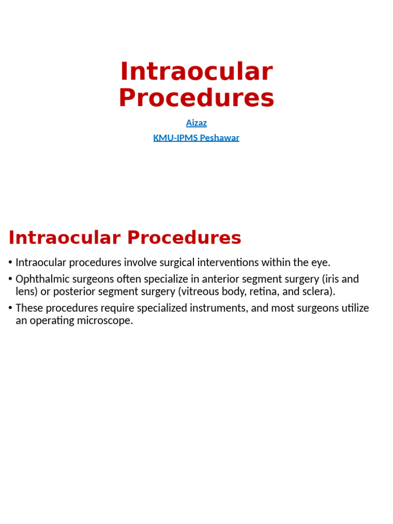 Intraocular Surgical Procedures Overview | PDF | Glaucoma | Cataract