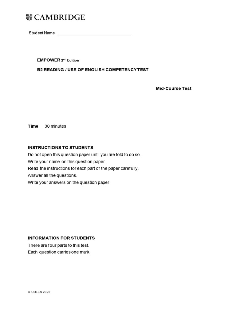 Mid-Course English Competency Test | PDF | Veterinary Medicine