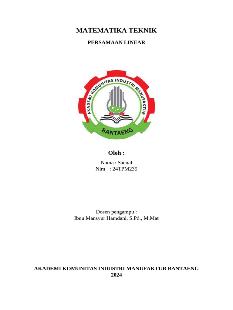 Pemahaman Persamaan Linear dalam Matematika | PDF