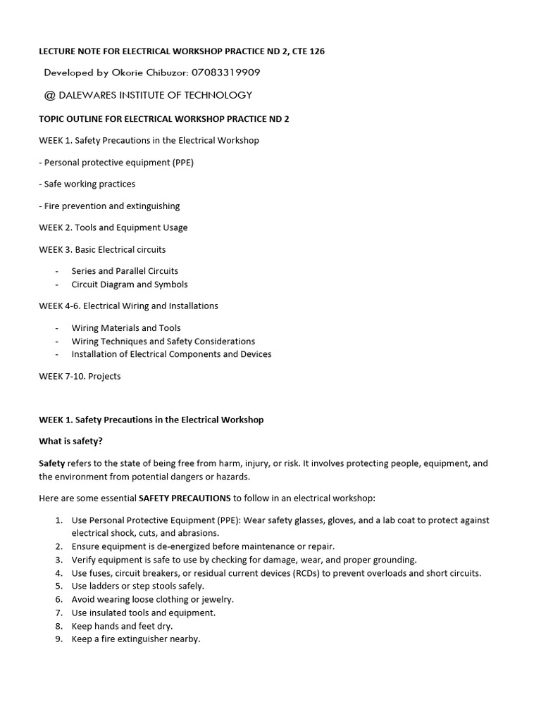Electrical Workshop Practice Guide | PDF | Electrical Wiring ...
