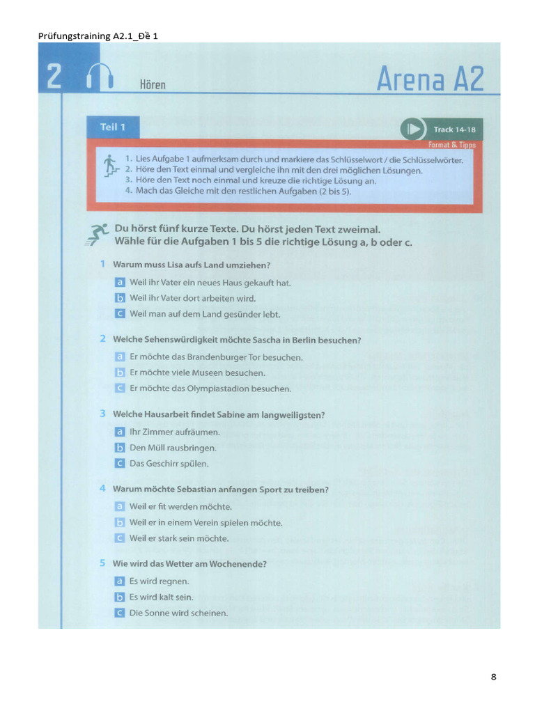 Prüfung A2.1_Đề 1_Horen | PDF