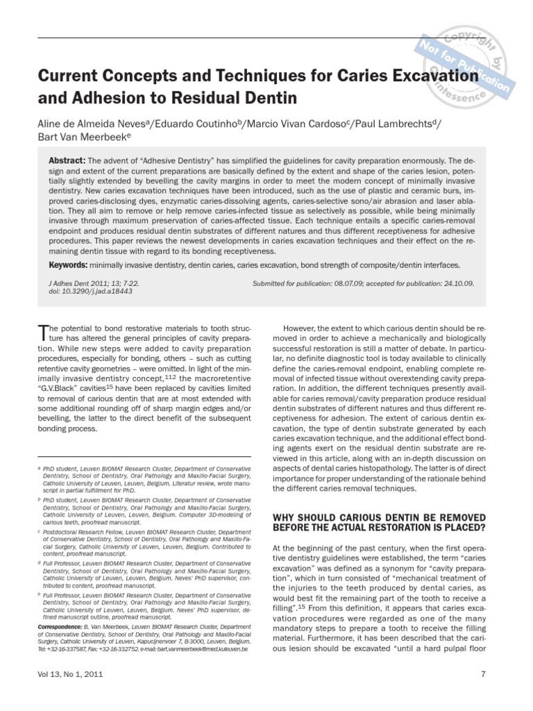 Current Concepts and Techniques For Caries Excavation and Adhesion To ...