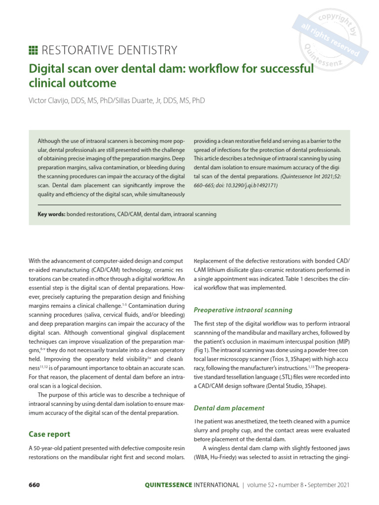 Digital Scan Over Dental Dam - Workflow For Successful Clinical Outcome ...