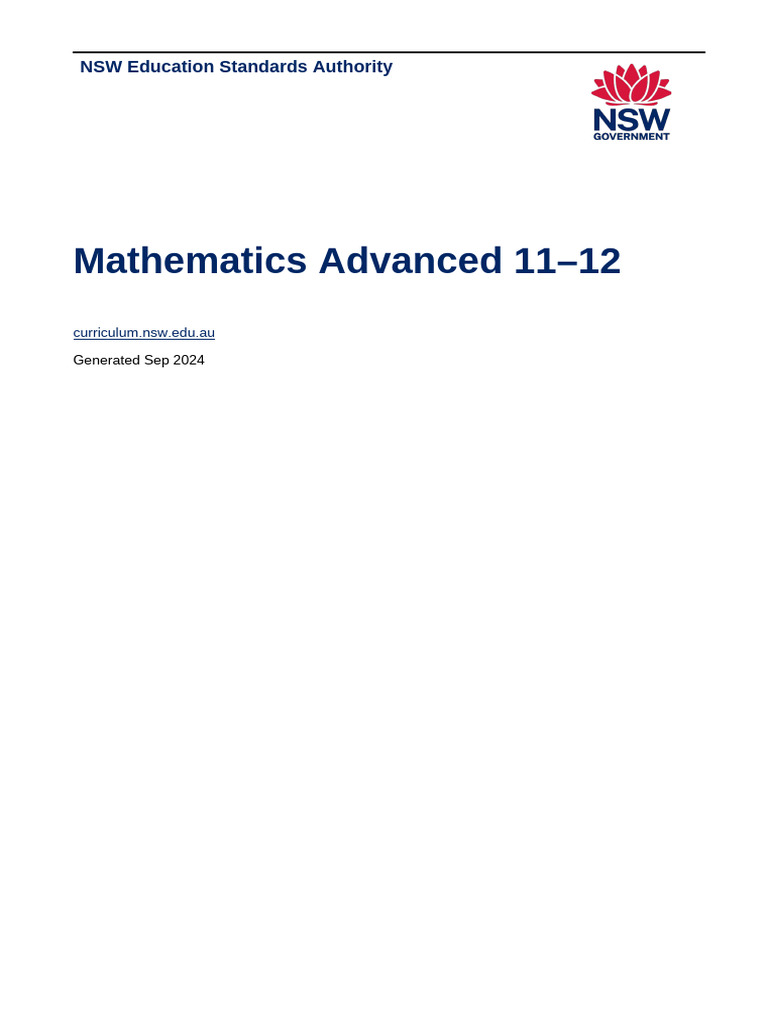 NESA - Mathematics - Advanced - 11 - 12 - 2024 (S6) | PDF | Function ...