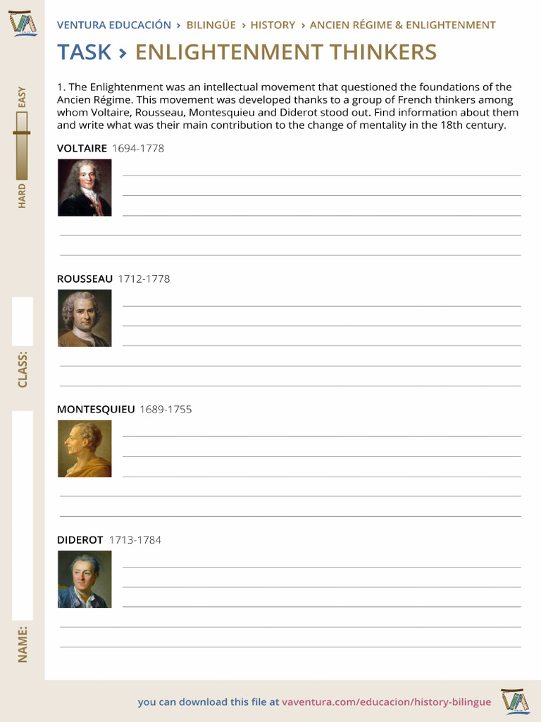 TASK HISTORY: Enlightenment thinkers | PDF