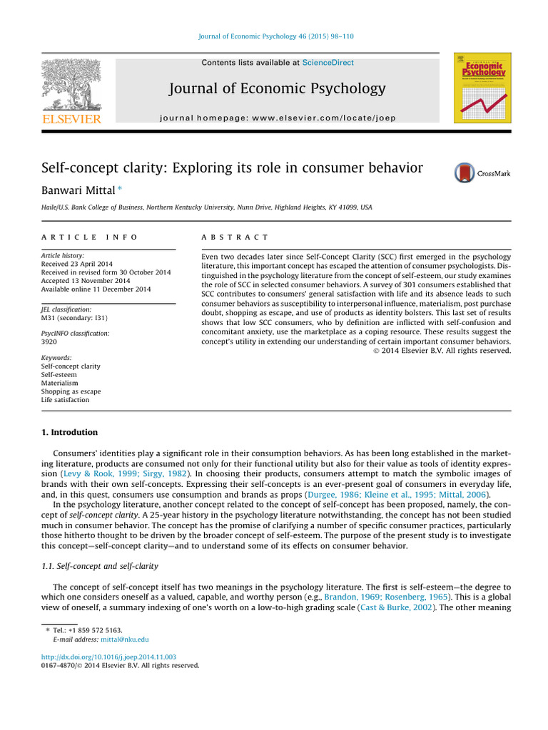 Self-Concept Clarity in Consumer Behavior | PDF | Self Esteem ...