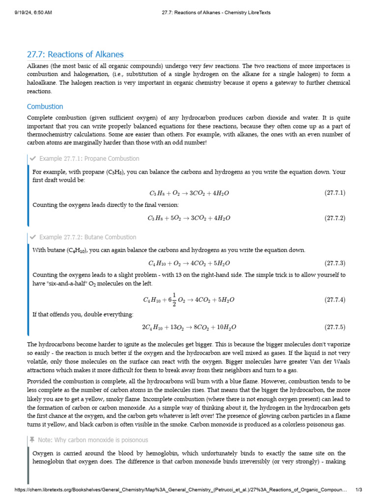 27.7 - Reactions of Alkanes - Chemistry LibreTexts | PDF | Alkane ...