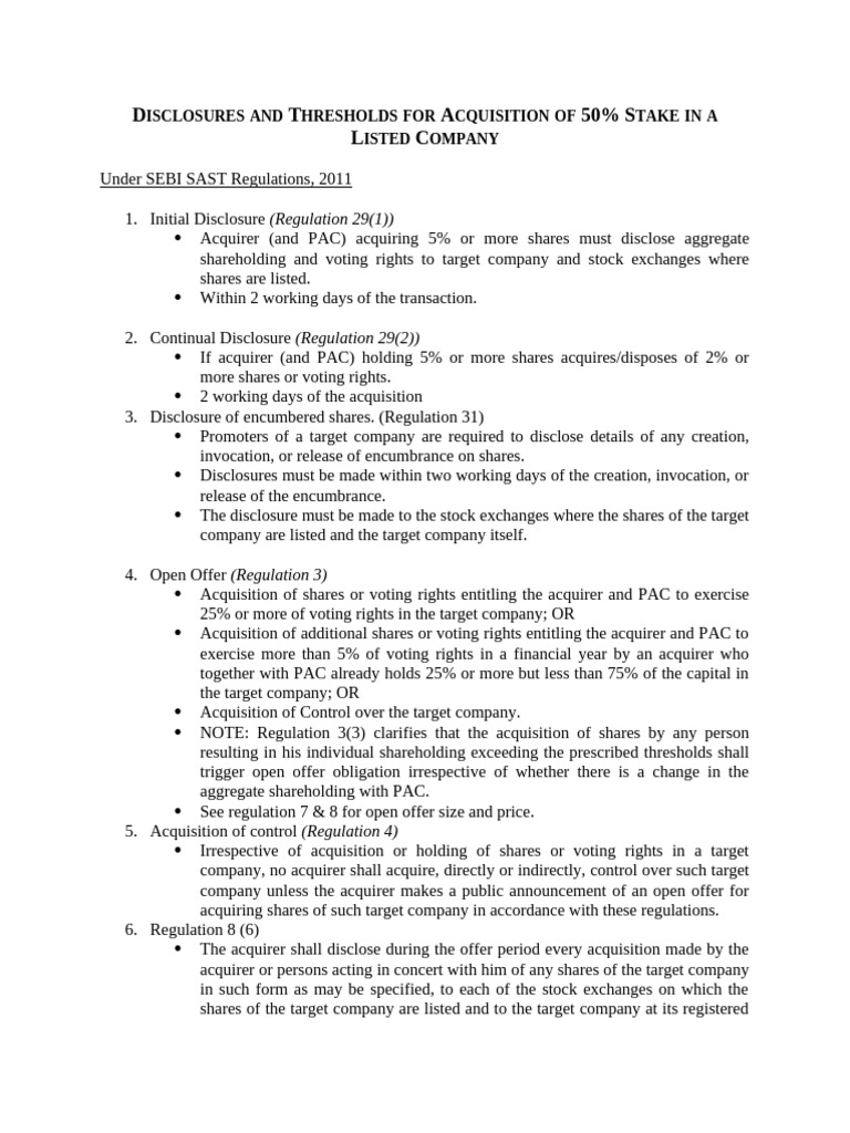 Disclosures and Thresholds For Acquisition of 50 | PDF | Mergers And ...