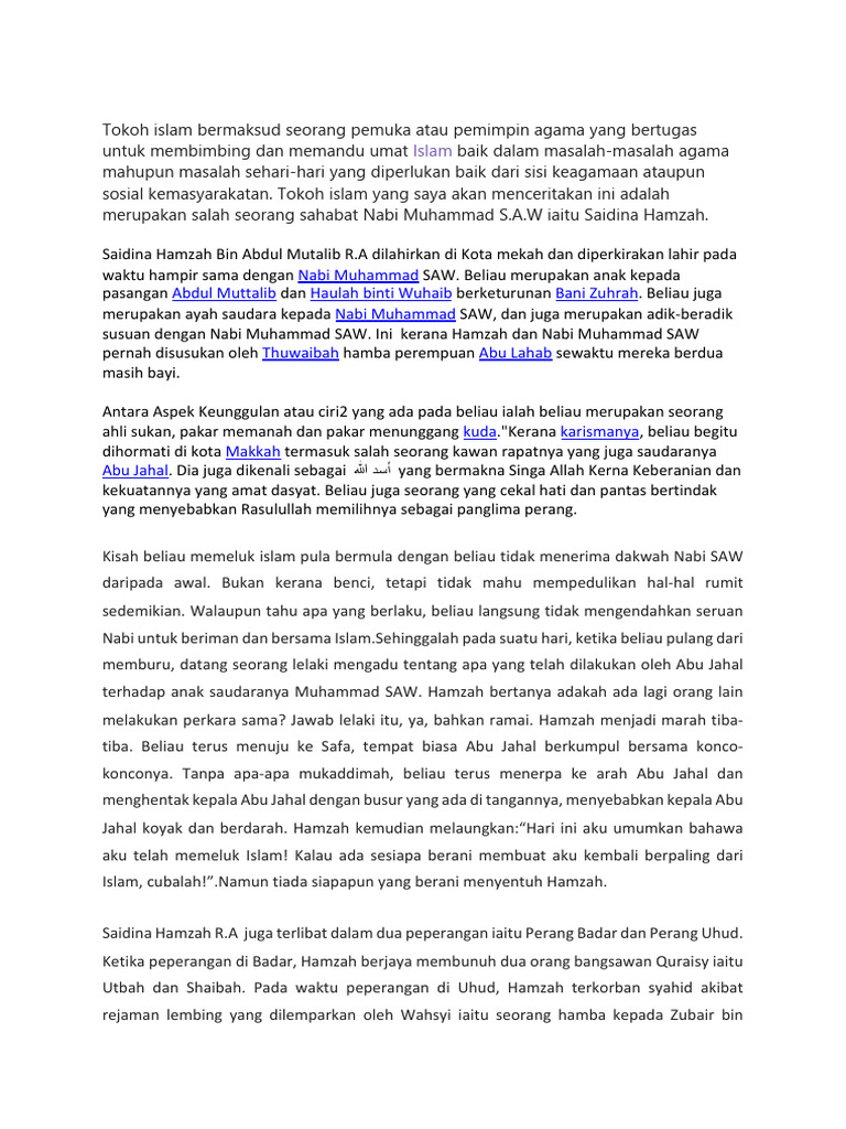 Saidina Hamzah Bin Abdul Mutalib | PDF