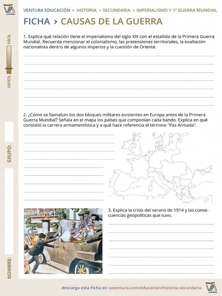 FICHA HISTORIA: Causas de La Primera Guerra Mundial | PDF