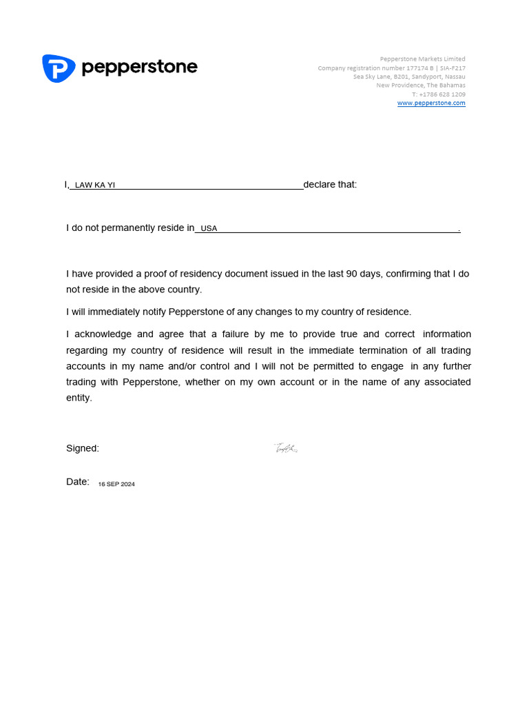 Pepperstone-Non-Residency-Declaration - Form - SCB 2 | PDF