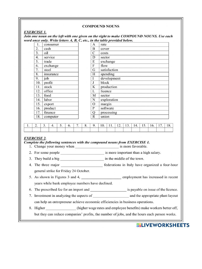 Compound Nouns Exercices | PDF