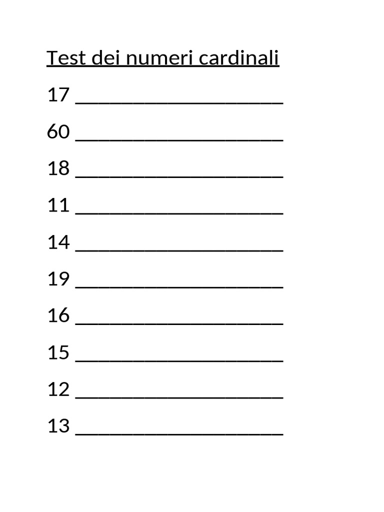 Test Dei Numeri Cardinali | PDF