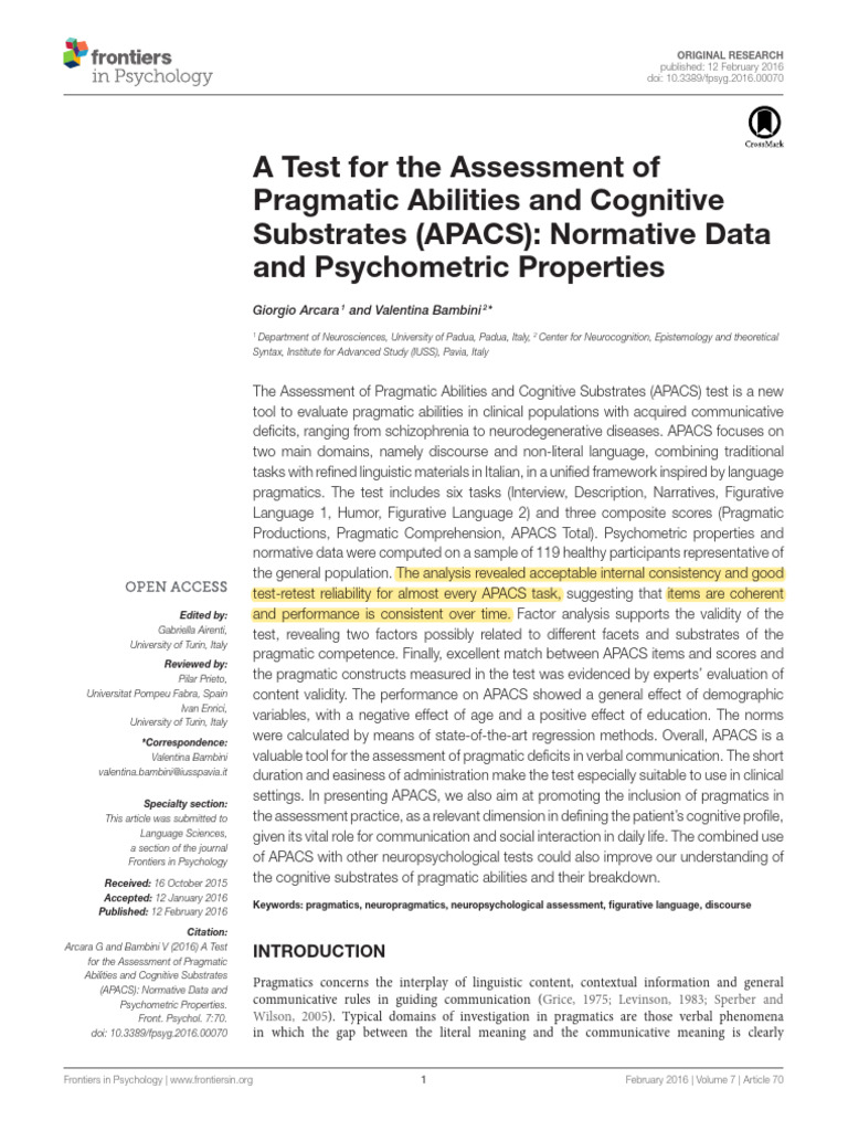 APACS Pragmatic Test Tool | PDF | Standard Deviation | Validity ...