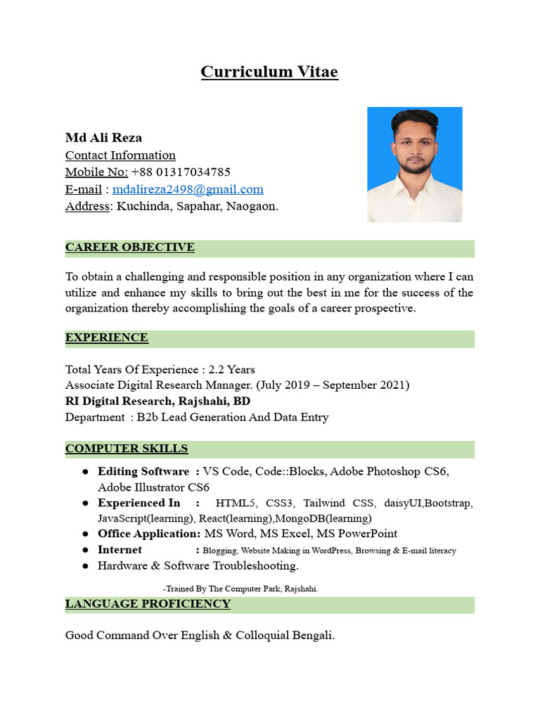 CV MD Ali Reza | PDF