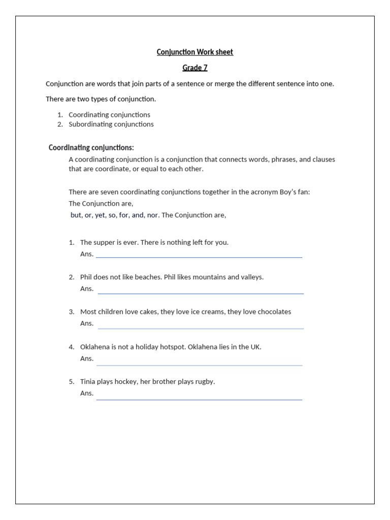 Iis W Conjunction Work Sheet | PDF