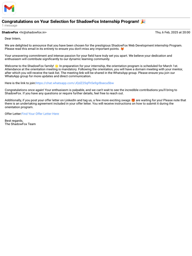 ShadowFox Internship Program | PDF