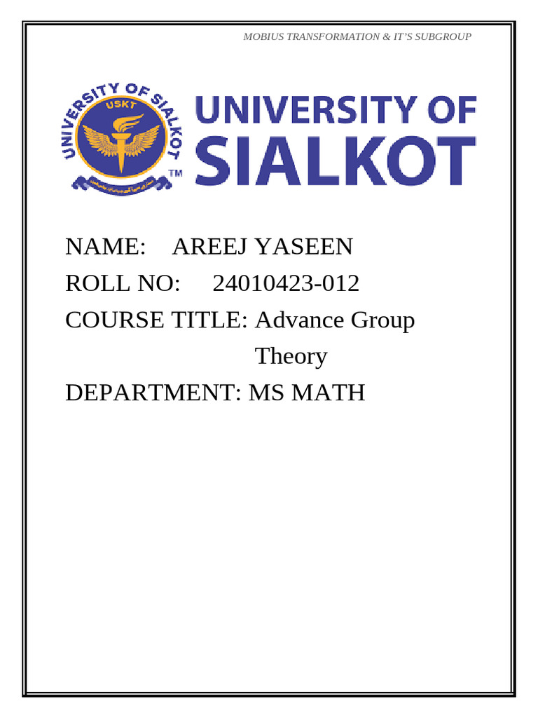 Mobius Transformation 1 | PDF | Group (Mathematics) | Mathematical Objects