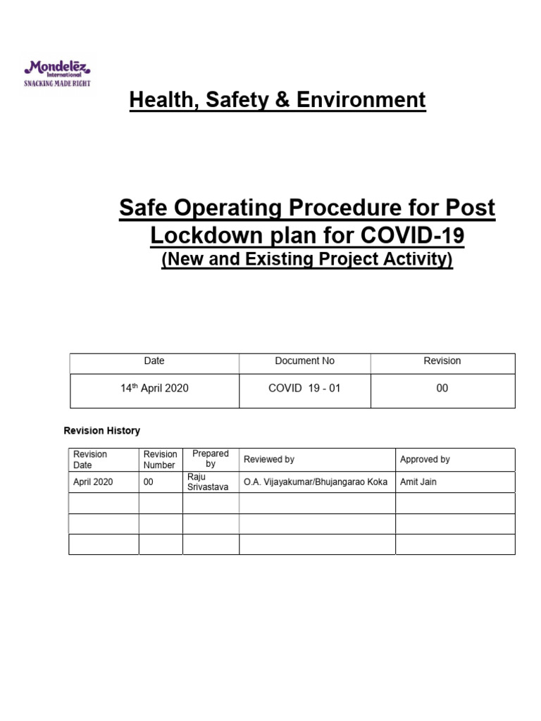 SOP Post Lockdown Plan For COVID-19 | PDF | Personal Protective ...