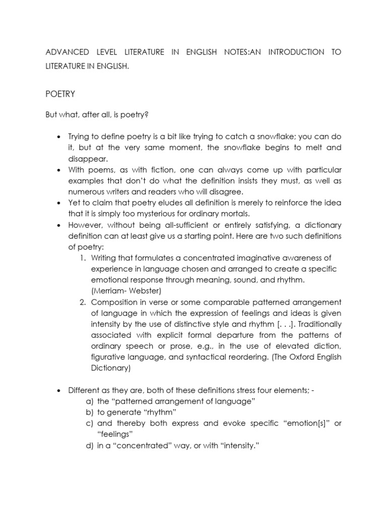 Advanced Level Literature in English Notes | PDF | Poetry